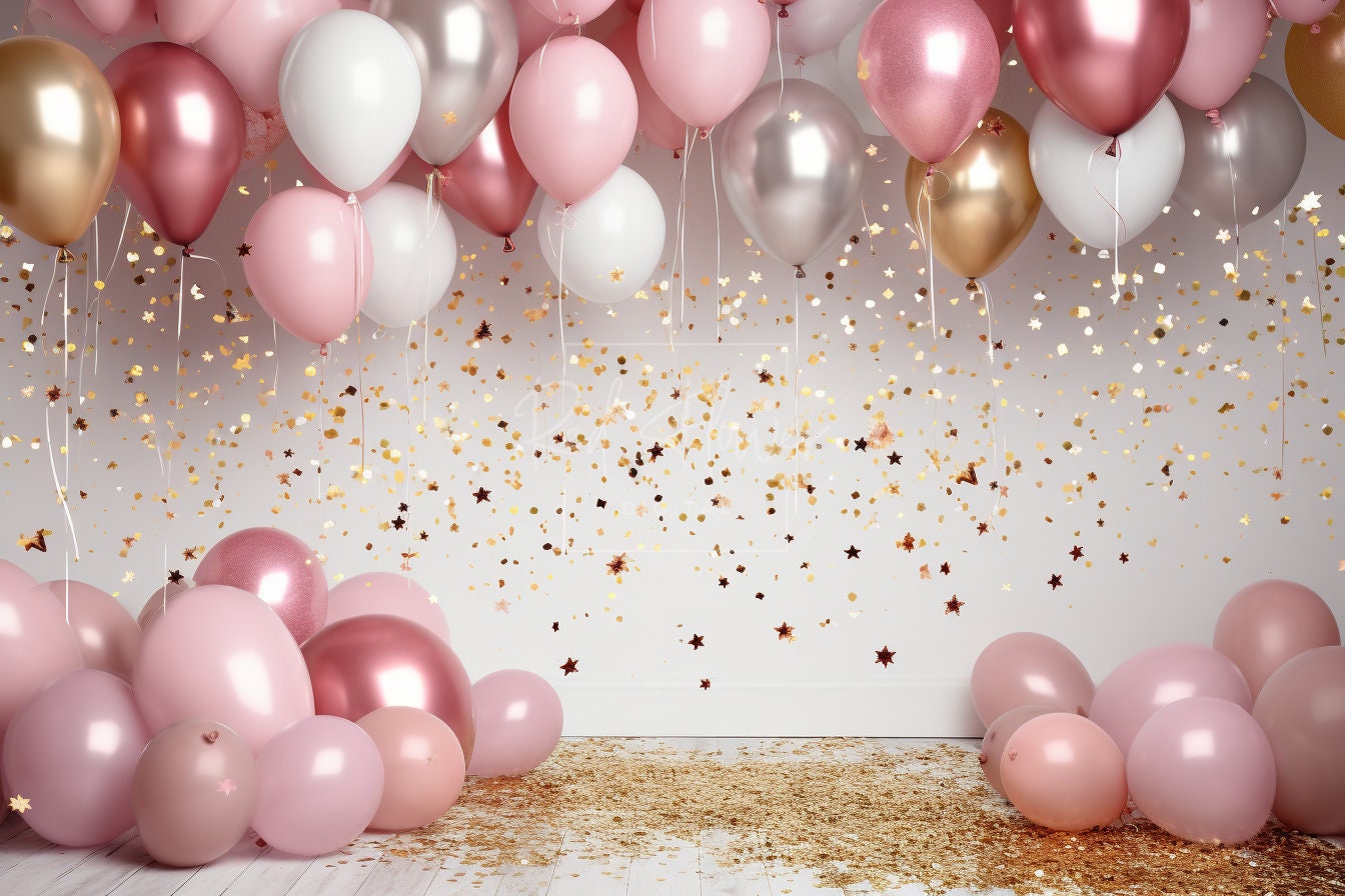 Pink Balloons Digital Backdrop Bundle, Pink Gold Balloon Backdrops ...