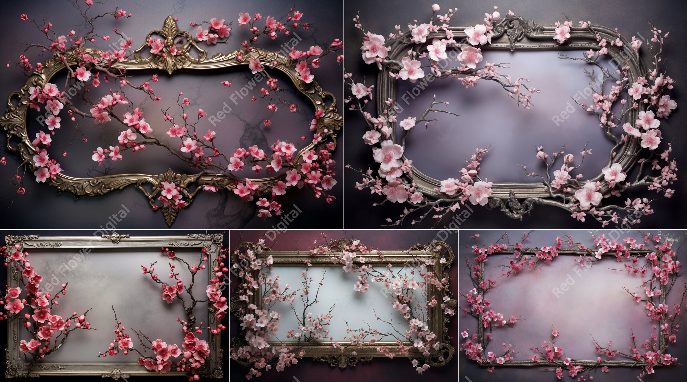 Pink Frame Digital Backdrop Bundle Cherry Blossom Backdrops - Etsy