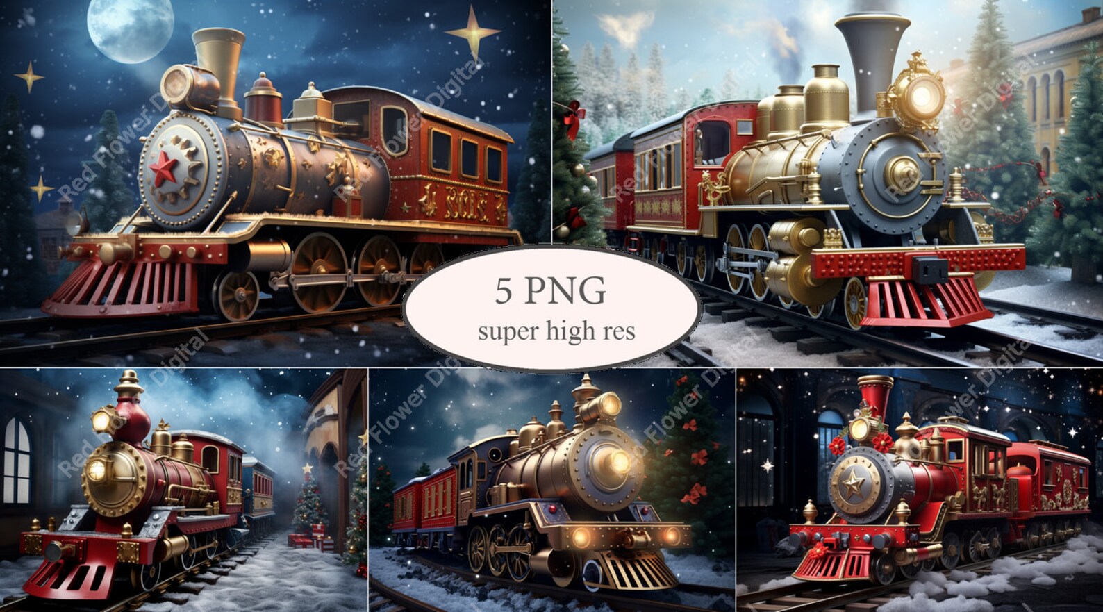 Polar Express Digital Backdrop Bundle, Christmas Train Background ...