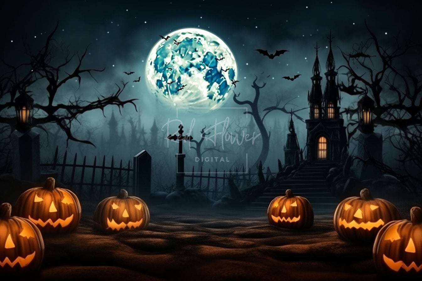 Scary Halloween Digital Backdrop Bundle, Dark Fantasy Halloween ...