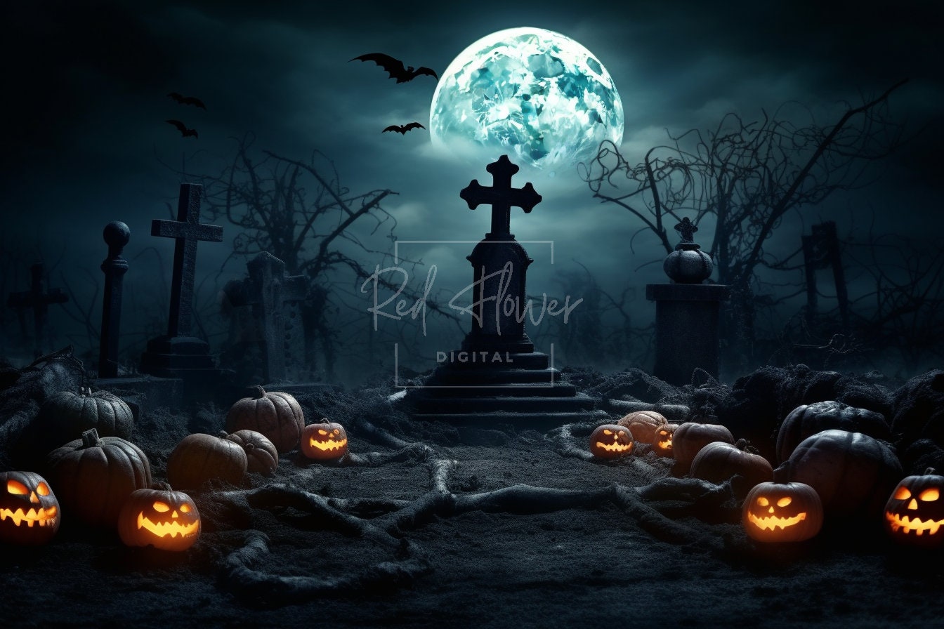 Scary Halloween Digital Backdrop Bundle, Dark Fantasy Halloween ...