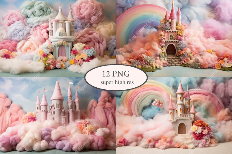 Princess Castle Digital Backdrop Bundle, Newborn Backdrops, Felted Castle Background, Fairytale ...