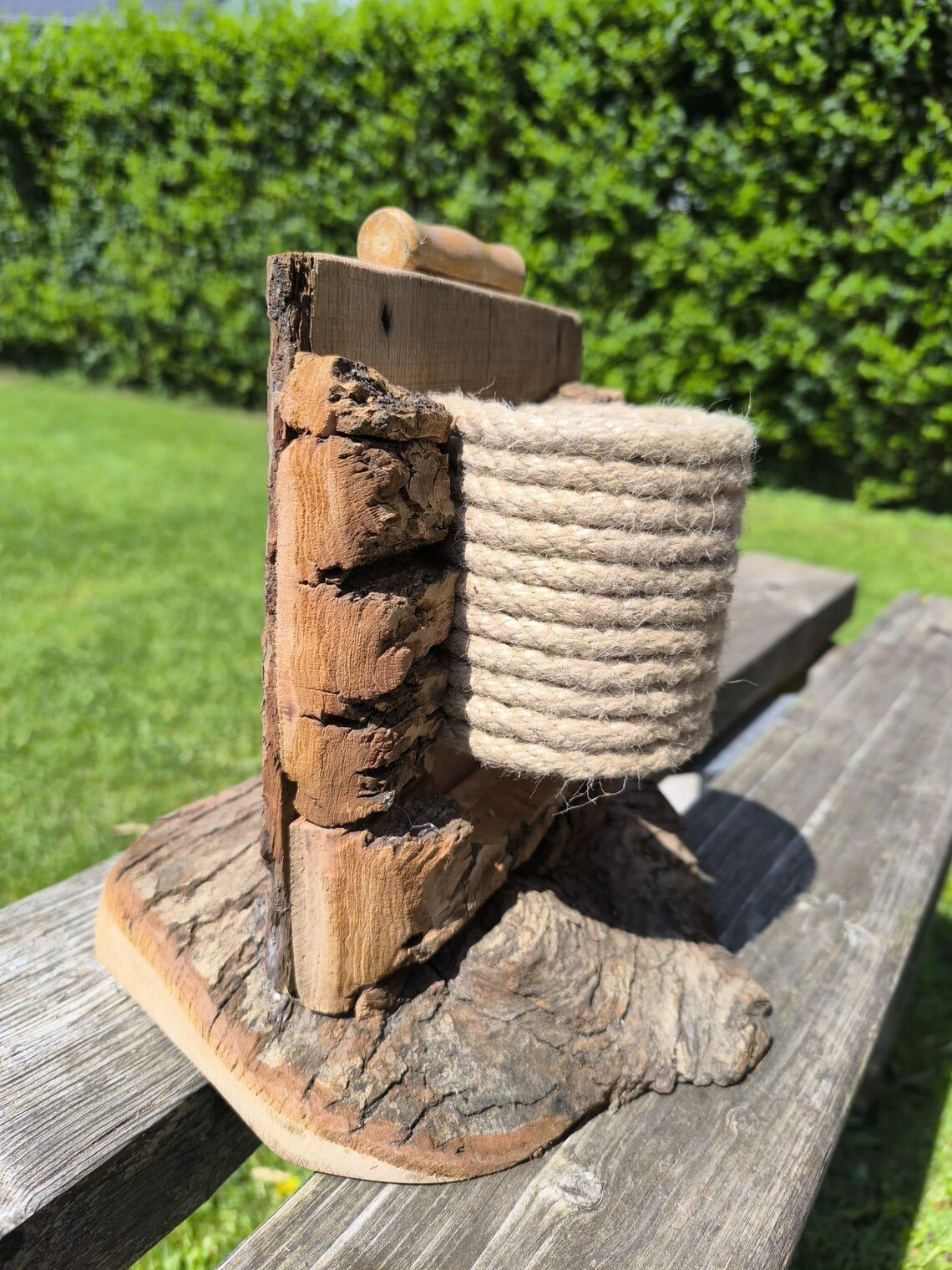 Handcrafted Wooden Tree Bark Wine Holder With Built-in Opener - Rustic ...