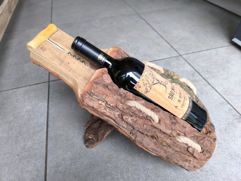 Handcrafted Wooden Wine Holder With Built-in Opener - Rustic Gift ...