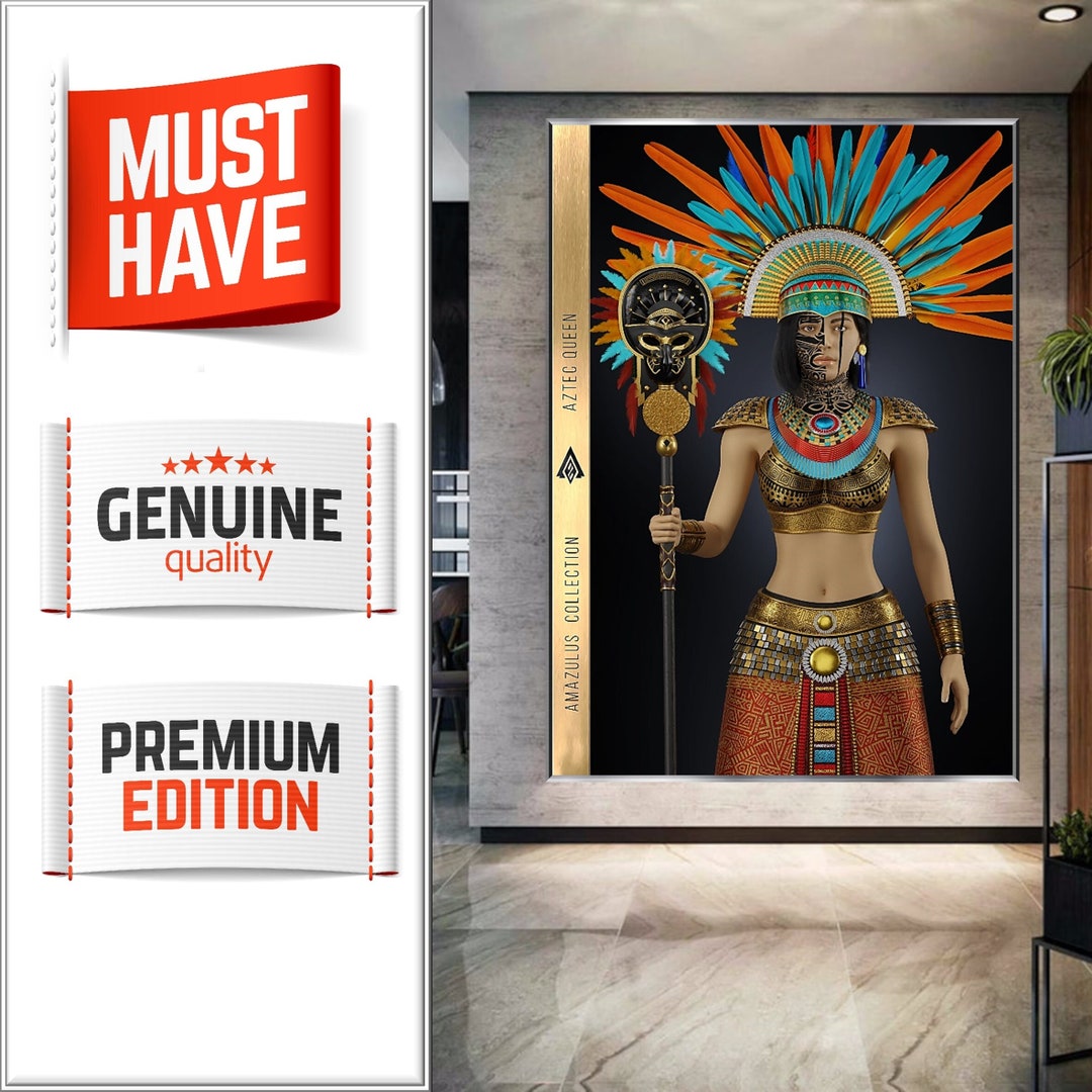 Powerful Aztec Warrior Queen Women Art Canvas Poster Silver Gold ...