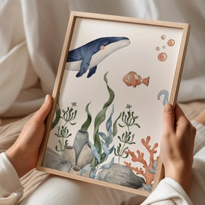 Triple affiche fonds marins pour enfants, ensemble style aquarelle ...