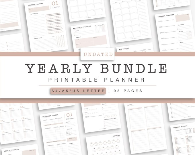 Yearly Planner Bundle - Printable Planner Refills - Aesthetic Beige ...