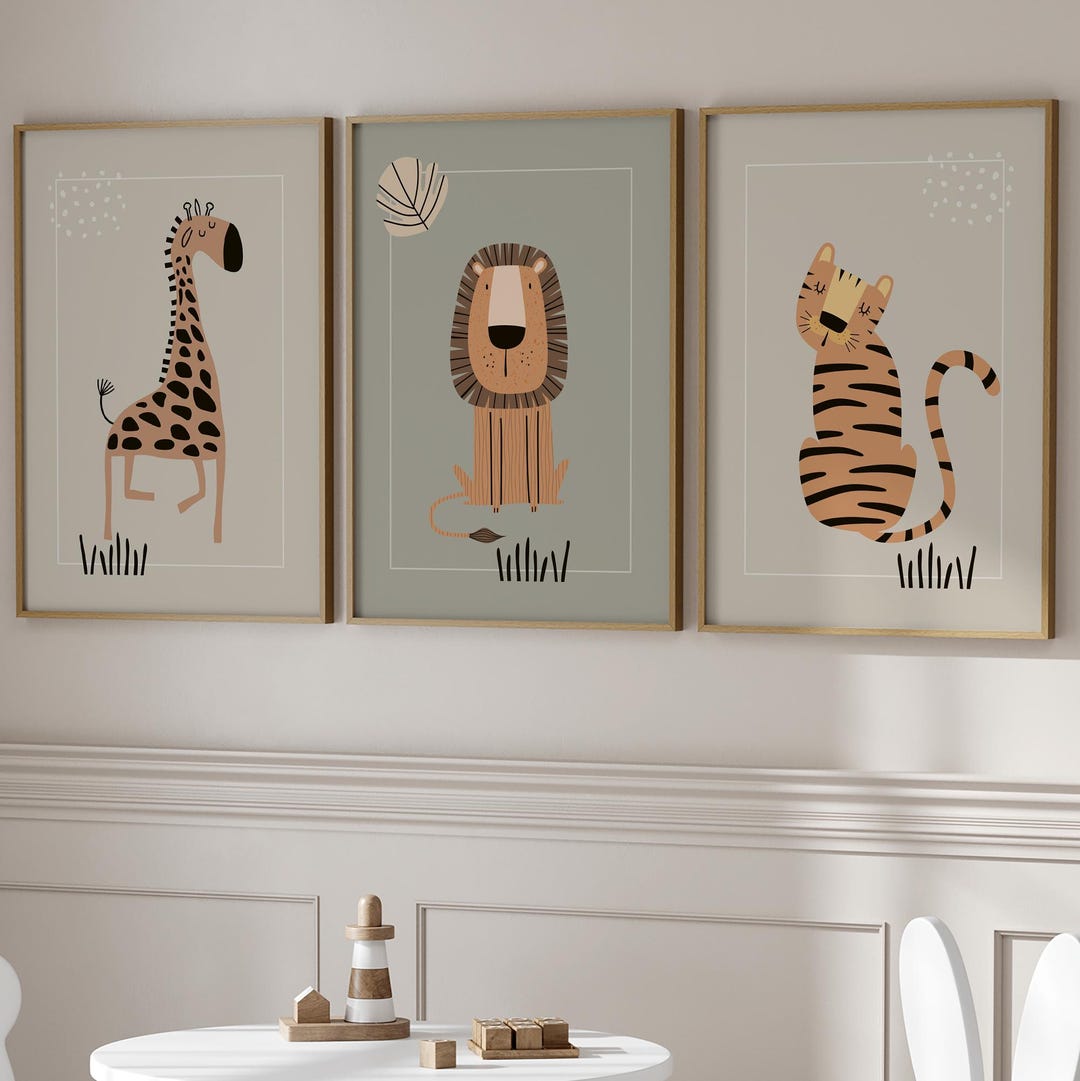 African Animals Posters for Kids, Beige and Khaki Savannah Posters ...