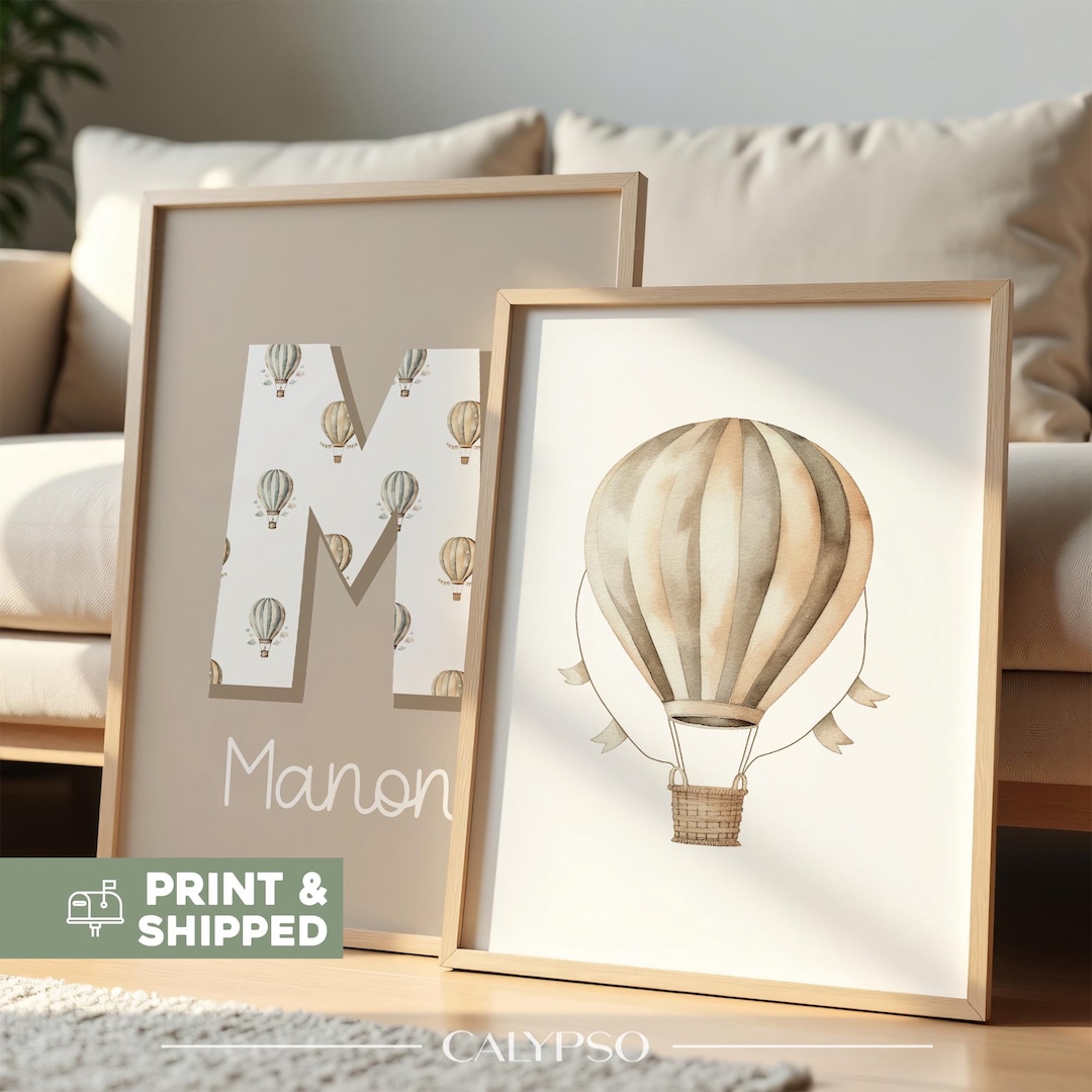 Hot Air Balloon and Name Letter Posters, Set of 2 Baby Decorations ...