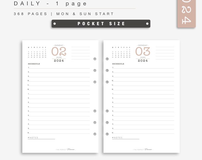 Pocket Daily Planner 2024 - Printable One Day per Page - Minimalist ...