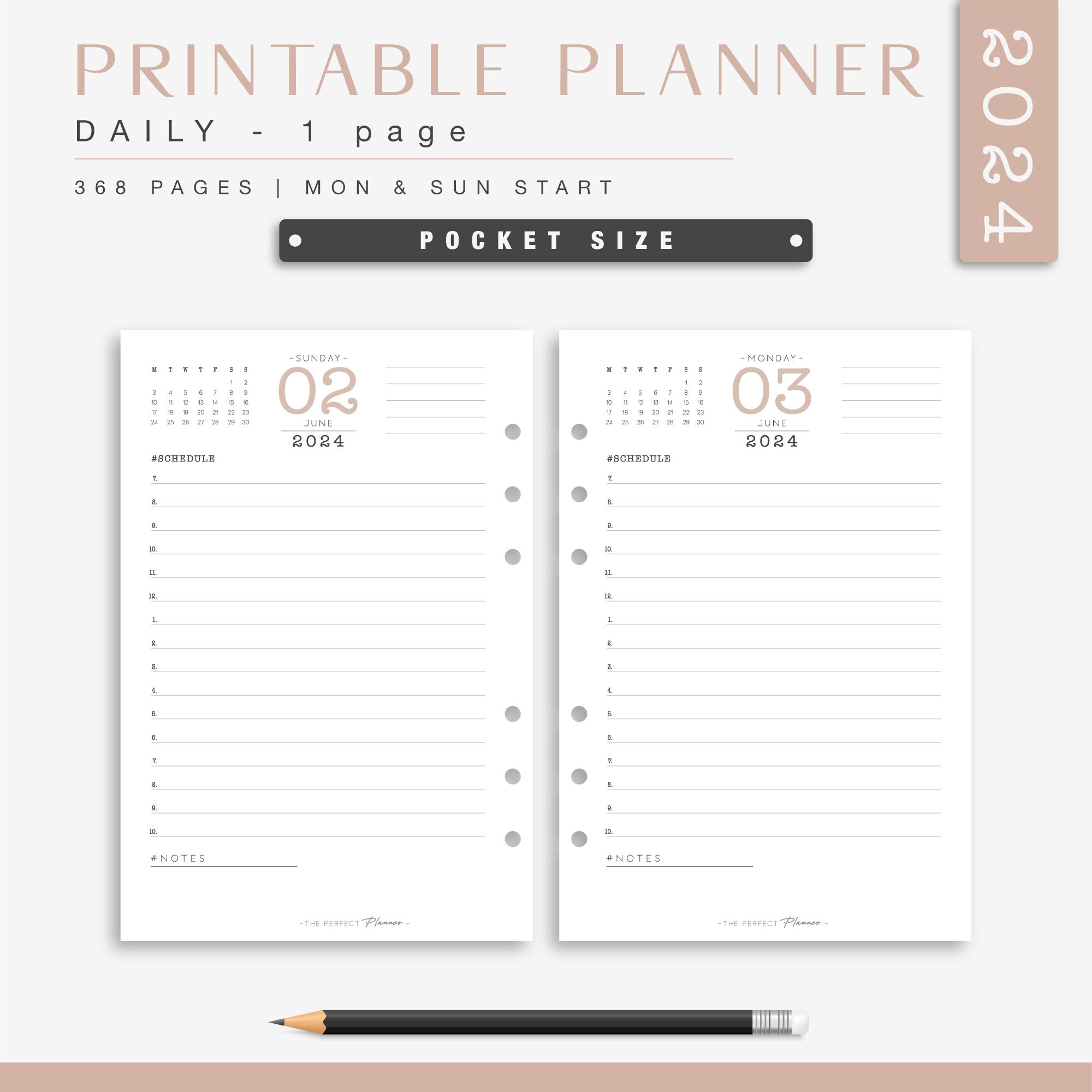 Pocket Daily Planner 2024 Printable One Day per Page Minimalist Planner ...