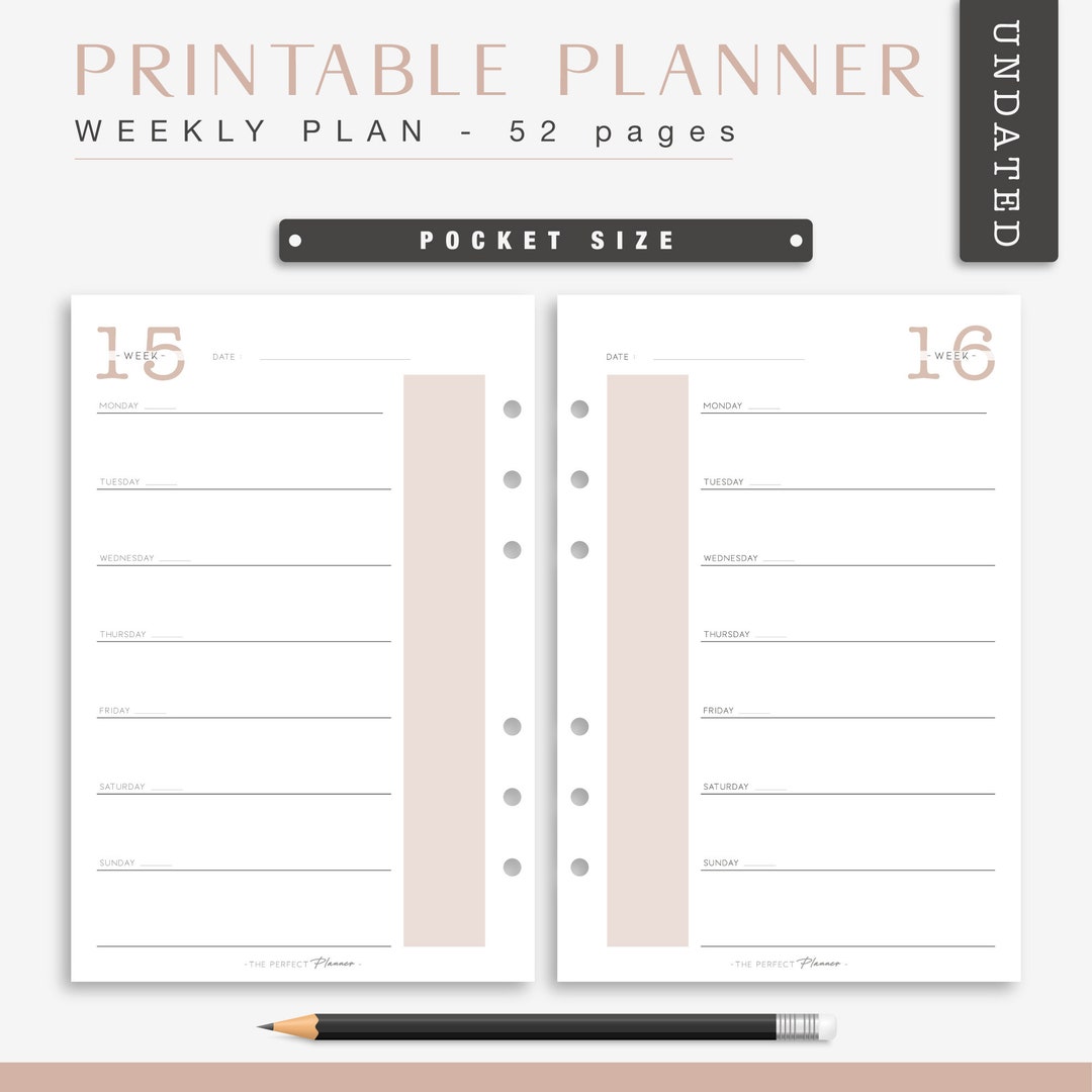 Weekly Planner Refill for Pocket Agenda Week on 1 Page Undated Beige ...