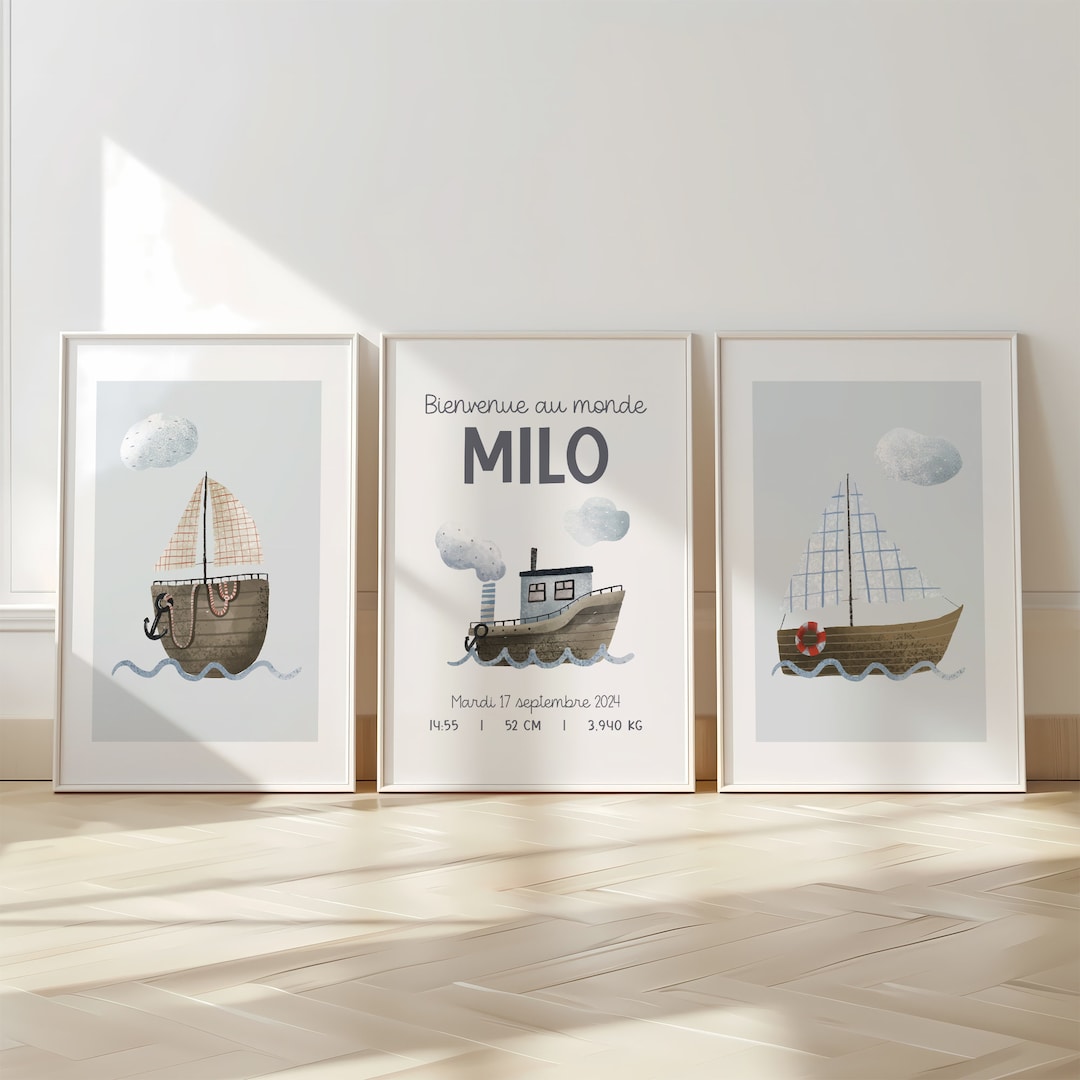 Boat Posters for Children's Room, Personalized Posters for Newborns ...