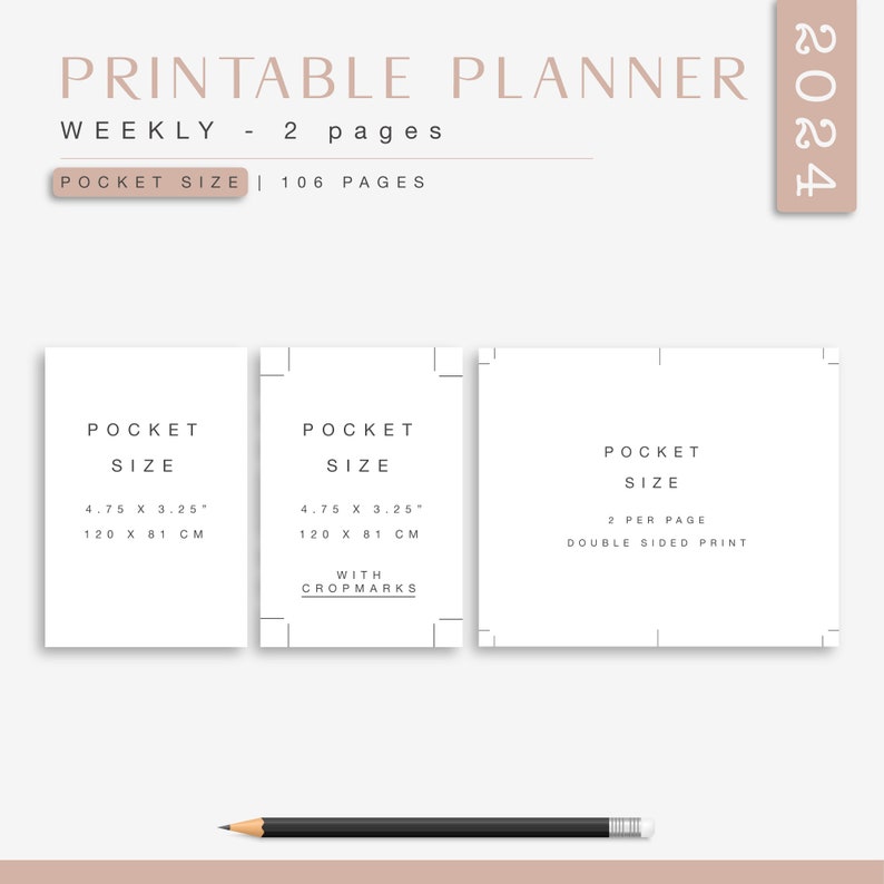 Pocket Weekly Planner 2024 Printable Week on 2 Pages Beige and Black ...