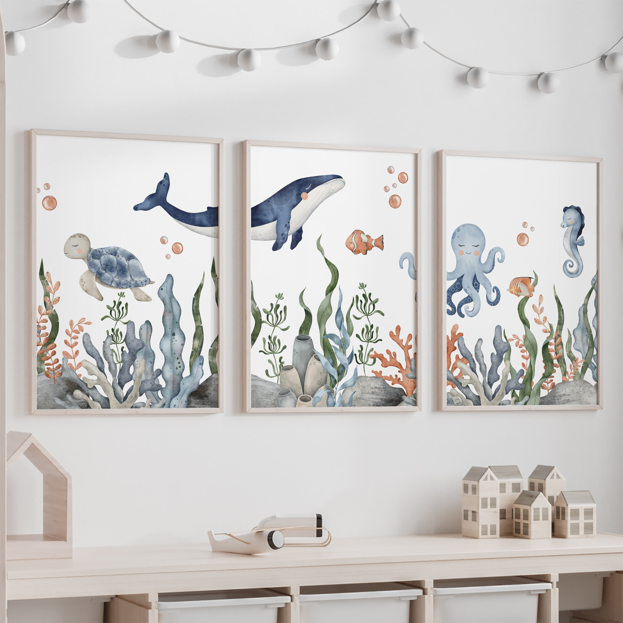 Triple affiche fonds marins pour enfants, ensemble de posters sur le ...