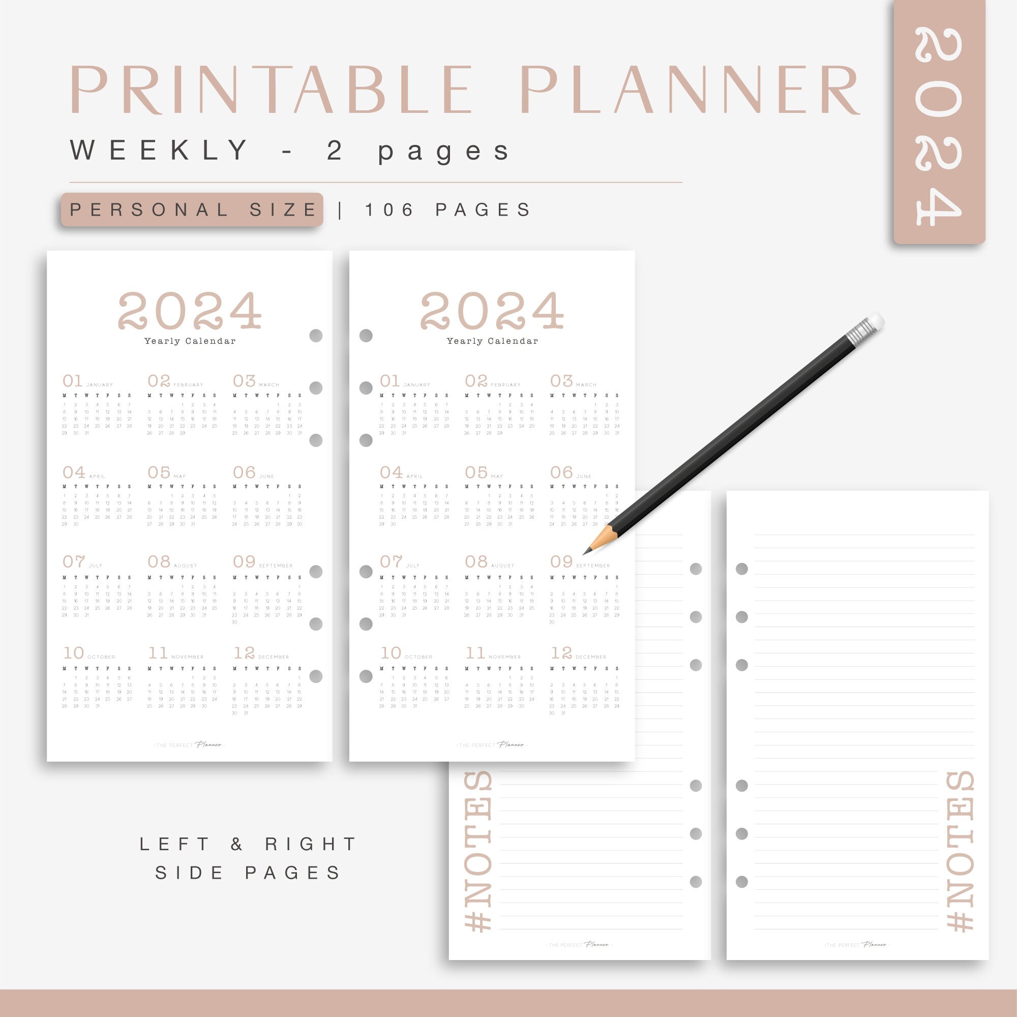 Week on 2 Pages Personal Planner 2024 Weekly Planner Beige Minimalist ...