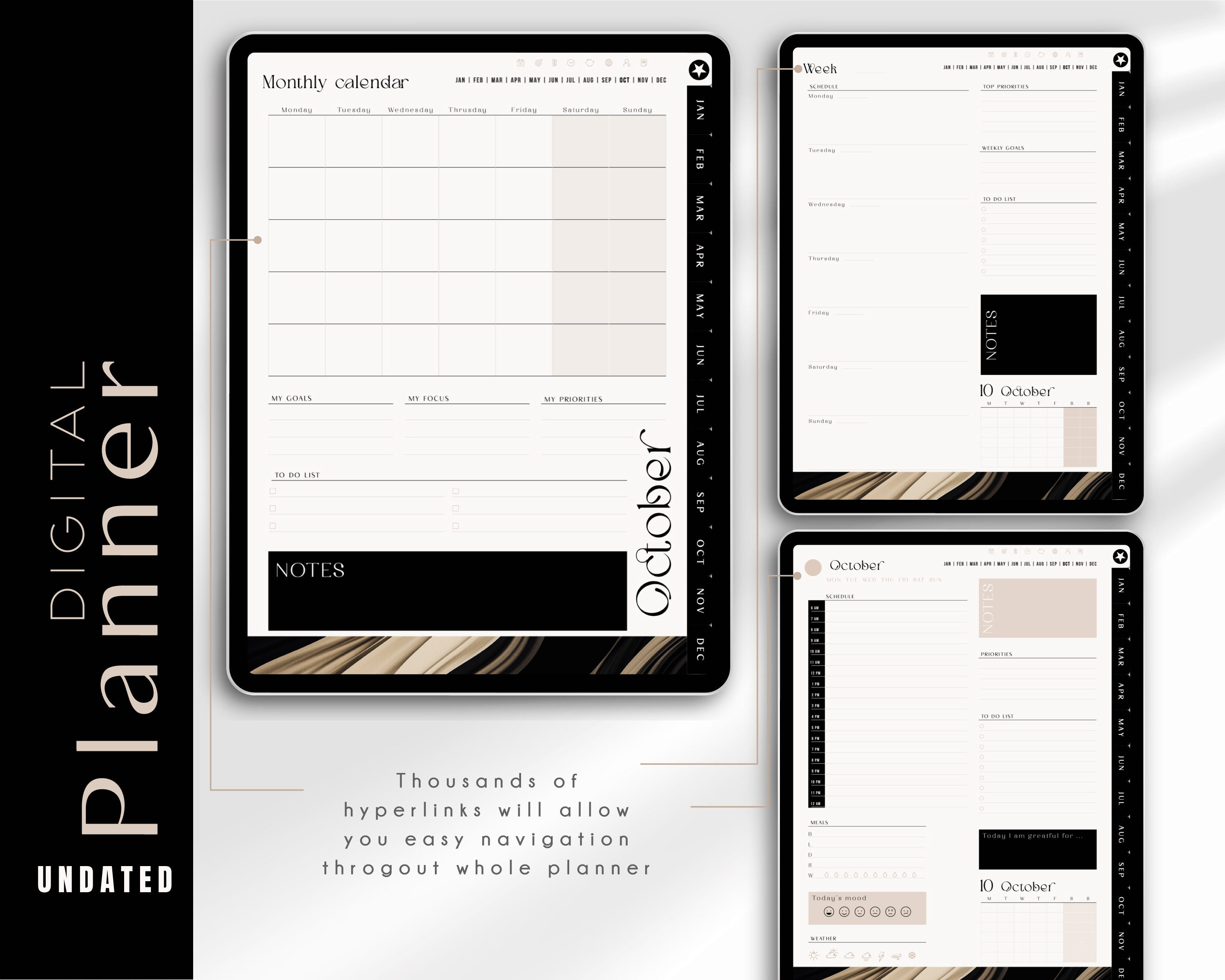 Undated Digital Planner Aesthetic Beige and Black Tones Using With ...