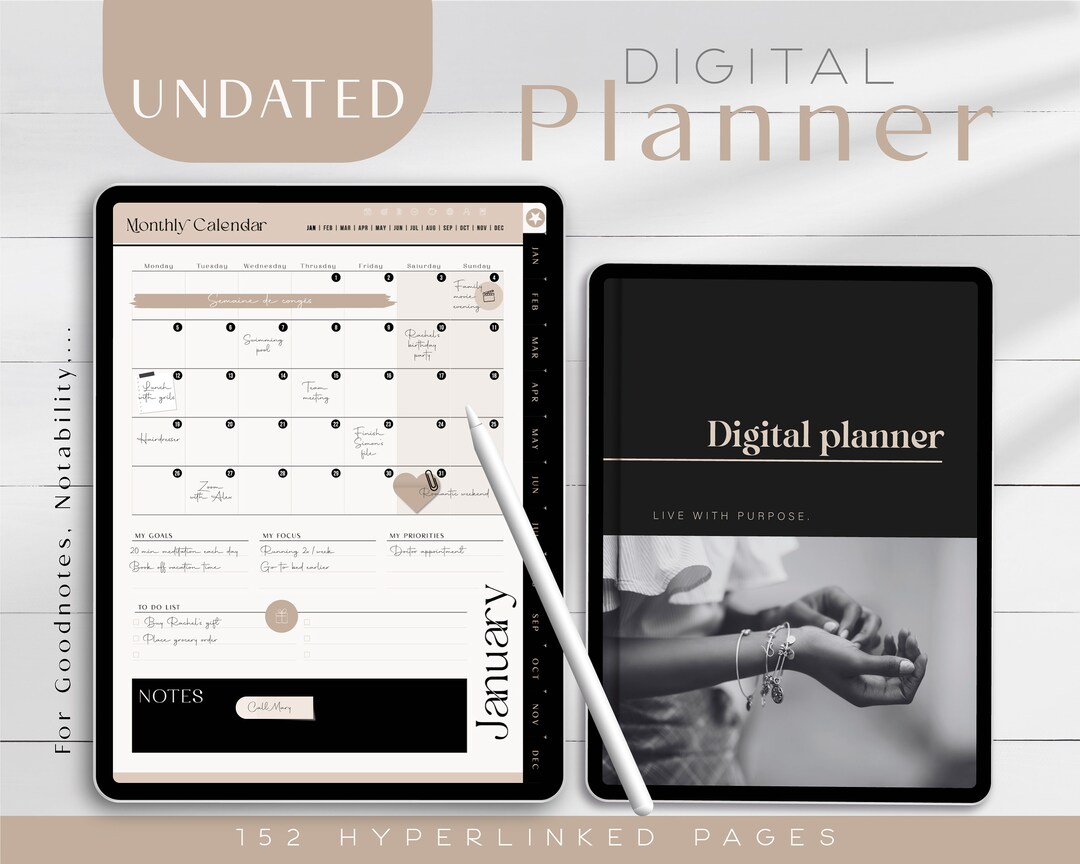 Undated Digital Planner Aesthetic Beige and Black Tones Using With ...