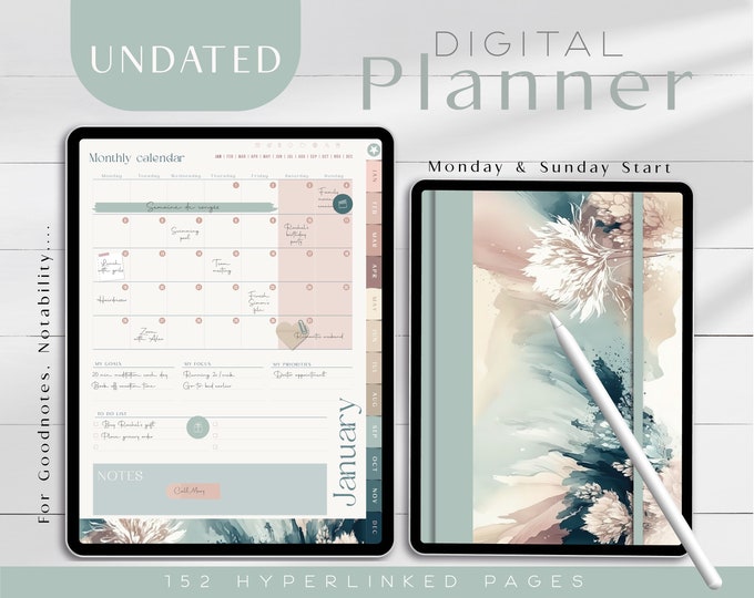 Undated Digital Planner for Goodnotes - Totally Hyperlinked for an Easy ...
