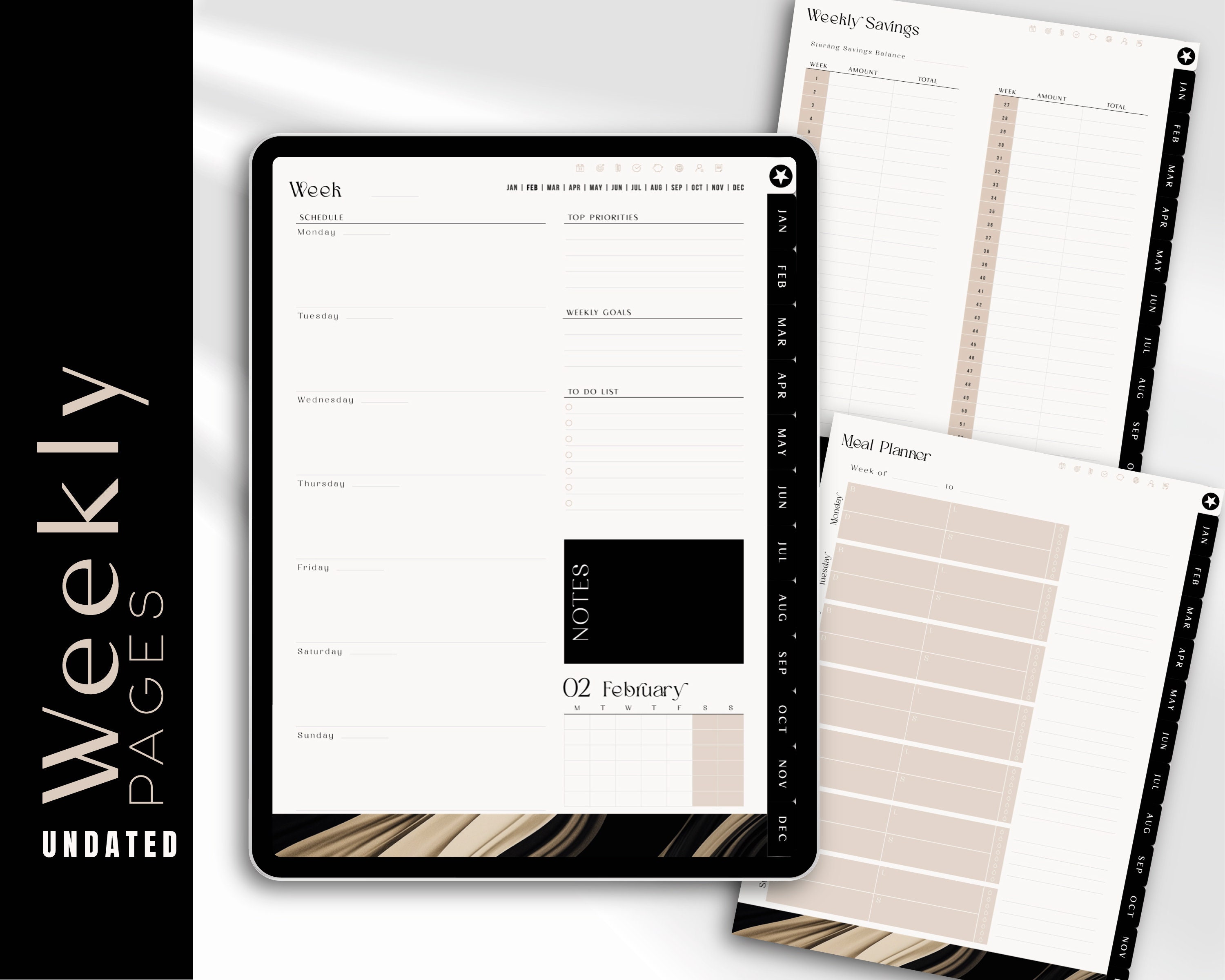 Undated Digital Planner Aesthetic Beige and Black Tones Using With ...
