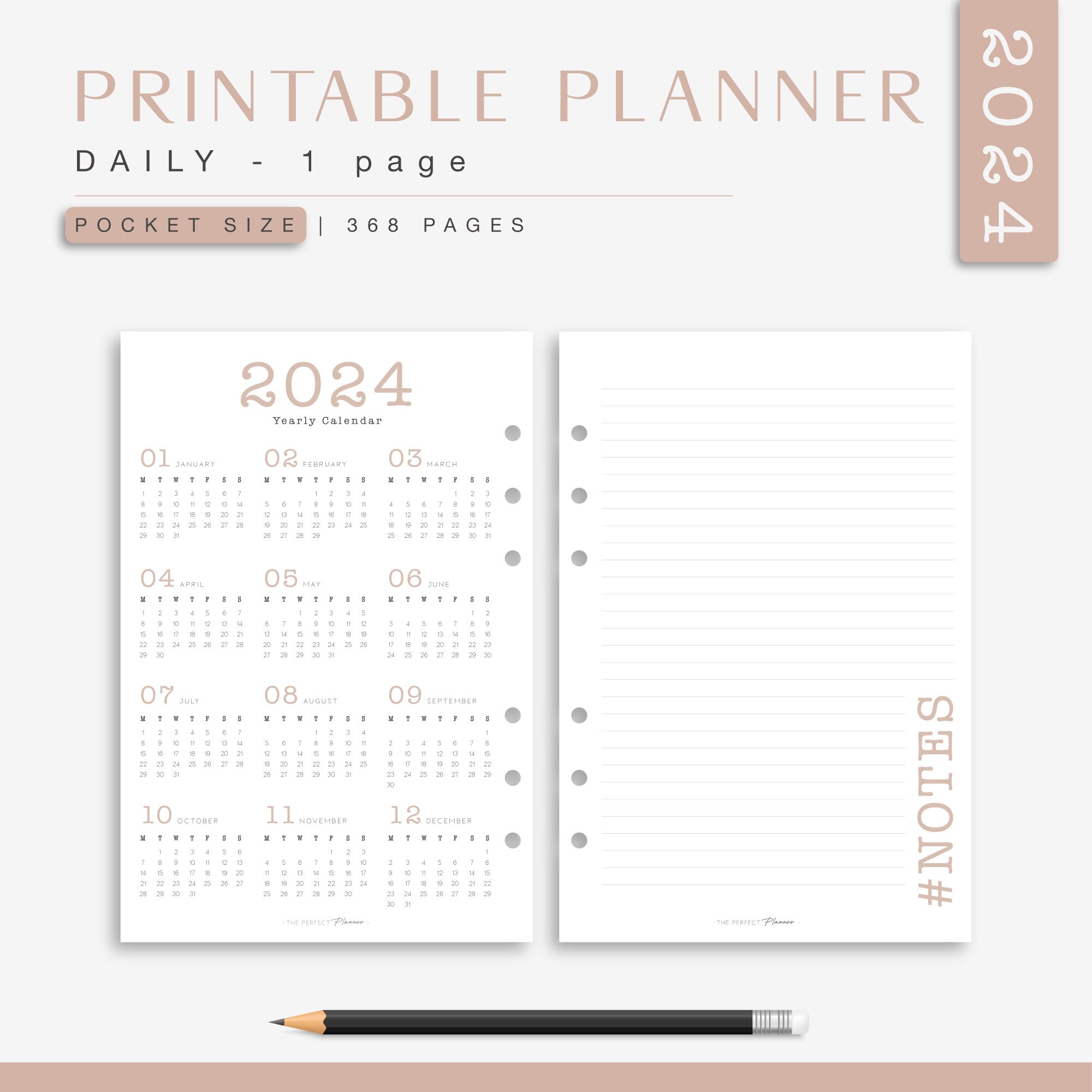 Pocket Daily Planner 2024 Printable One Day per Page Minimalist Planner ...