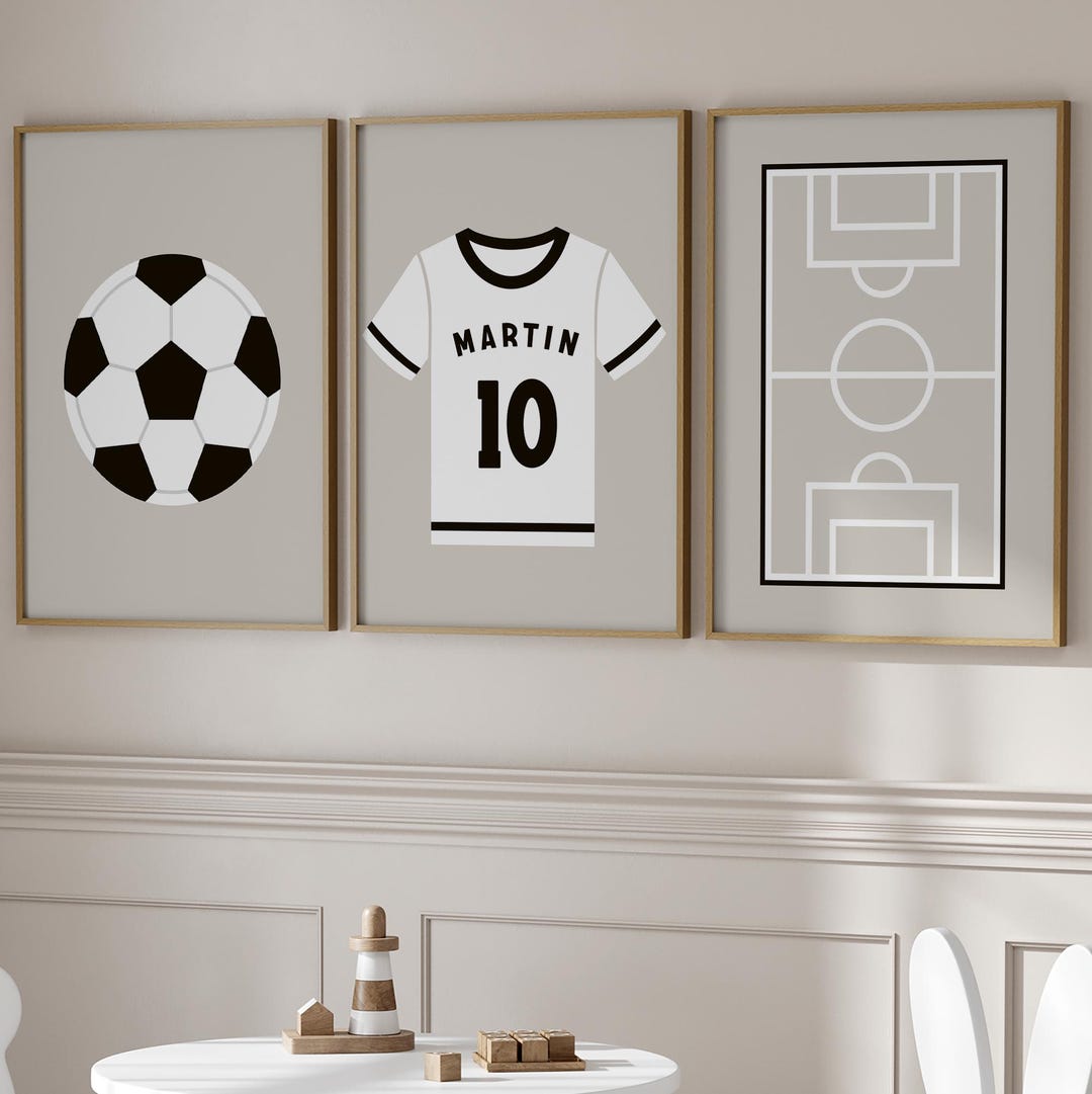 3 Personalized Football Posters for Kids - Beige, Black and White ...