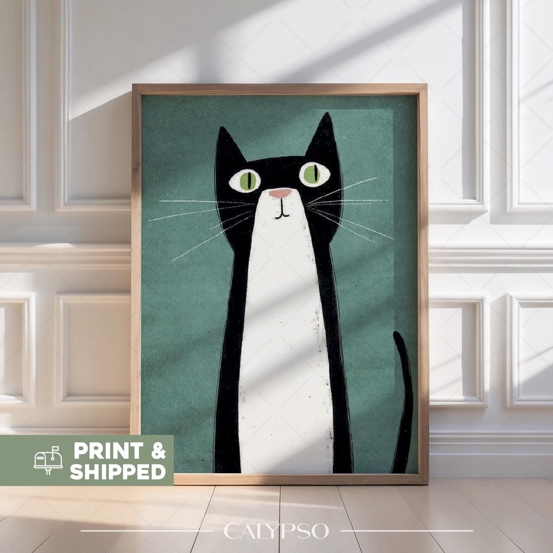 Vintage Black and White Cat Poster, Whimsical Poster - Etsy