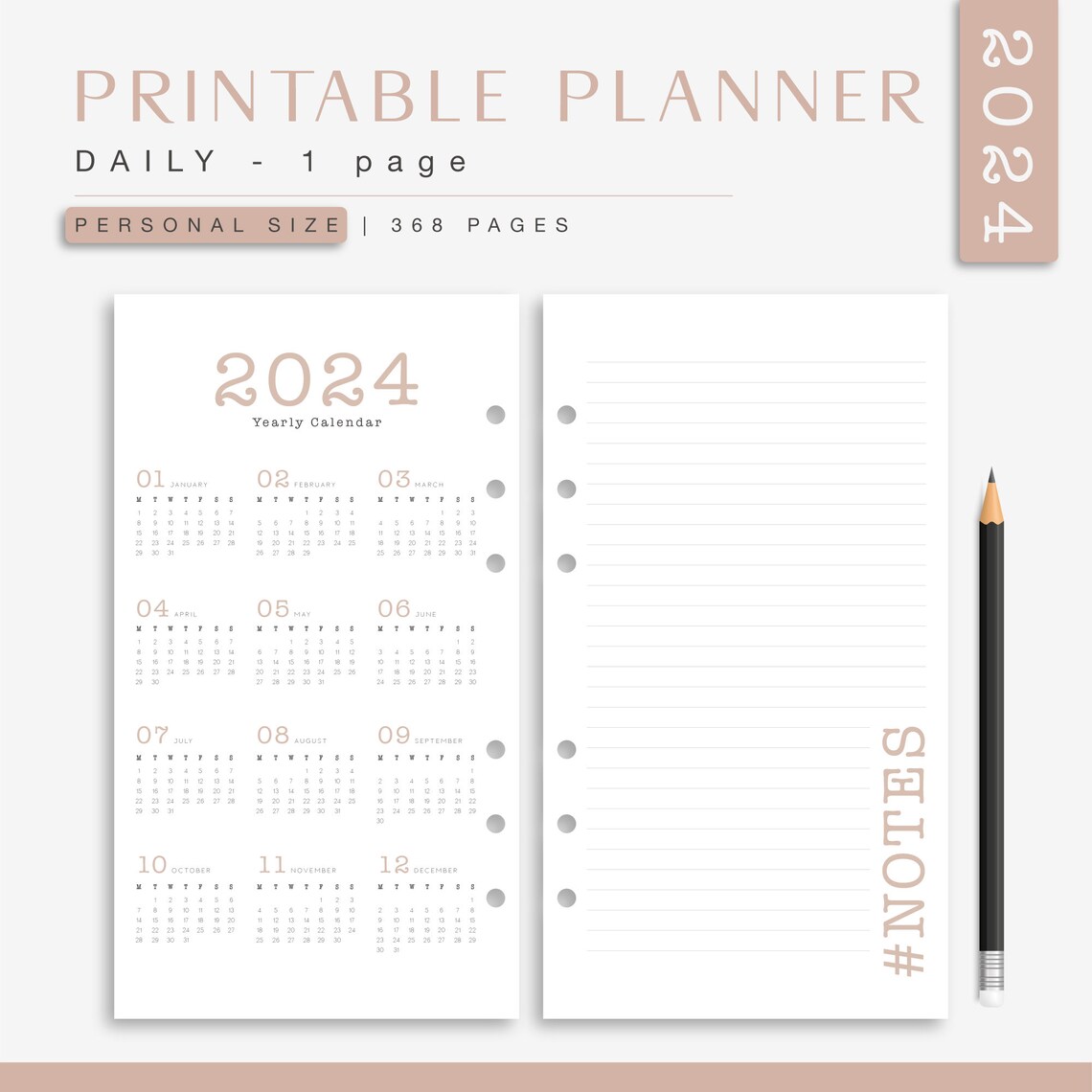 Personal Daily Planner 2024 Printable One Day per Page Minimalist ...