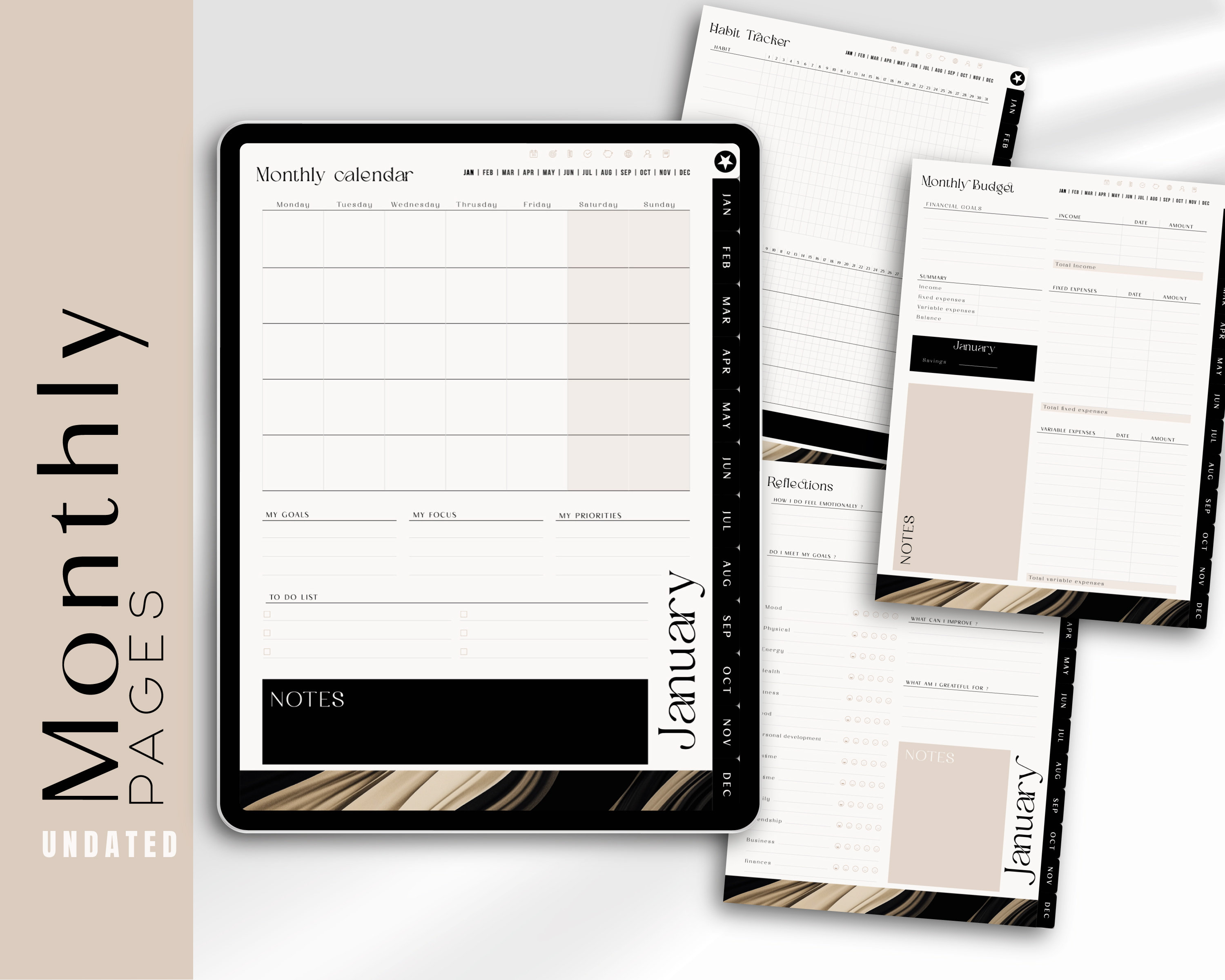 Undated Digital Planner Aesthetic Beige and Black Tones Using With ...