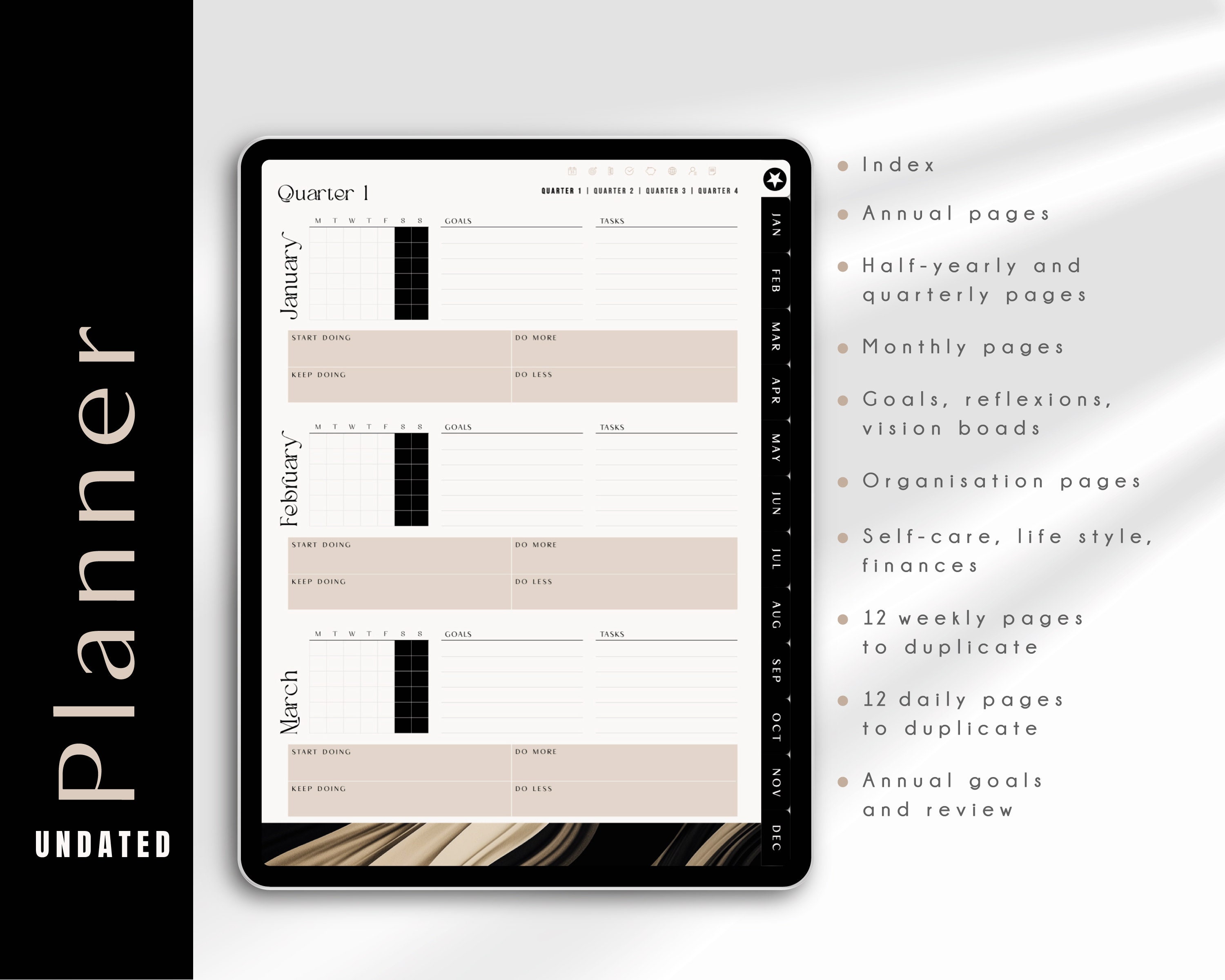 Undated Digital Planner Aesthetic Beige and Black Tones Using With ...