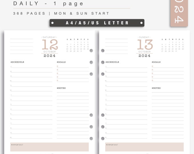 Printable Daily Planner 2024 - One Day per Page - Minimalist Planner ...