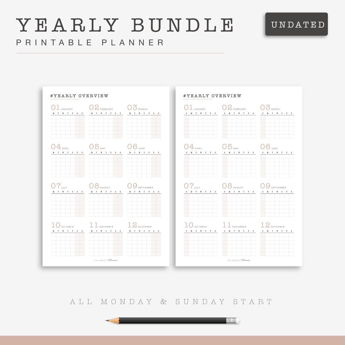 Yearly Planner Bundle Printable Planner Refills Aesthetic Beige Agenda ...