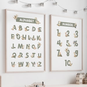 Dinosaur Alphabet and Numbers Posters, Prehistoric Animals Nursery Wall ...