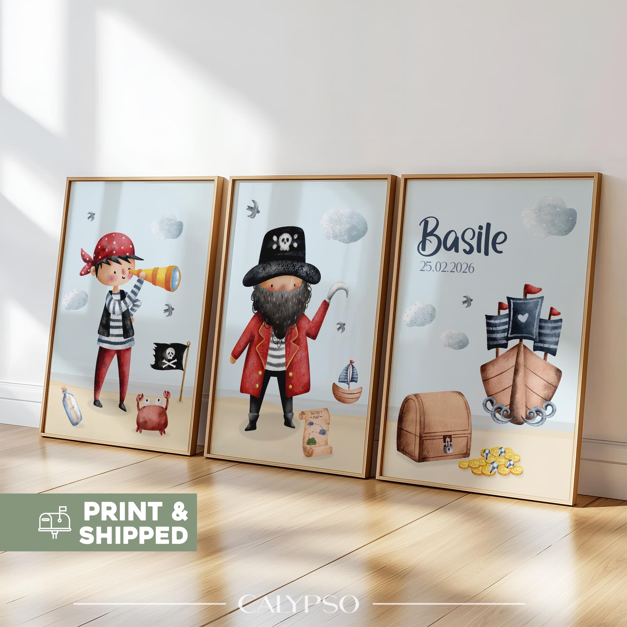 Personalized Pirate Posters for Children, Decorative Triptych for a Boy ...