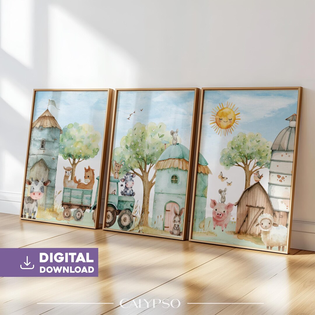 Digital Posters of Farm Animals, Country-style Decoration for Children ...