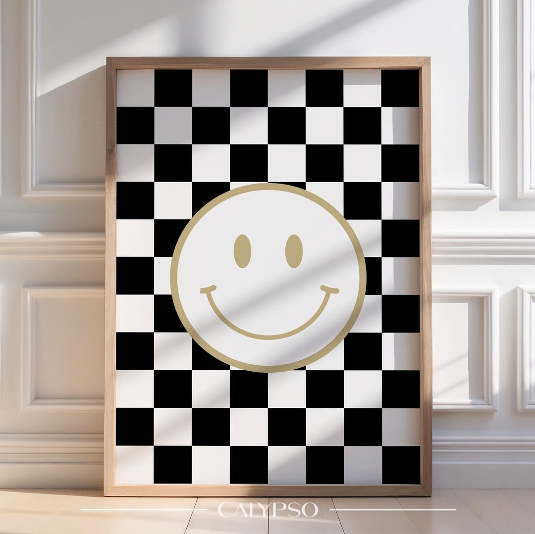 Smiley Retro Poster – Black & White Checker - Etsy