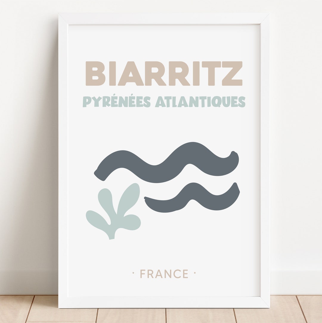 Retro Style Biarritz Poster, Preppy Coastal Wall Decor of French Cities ...