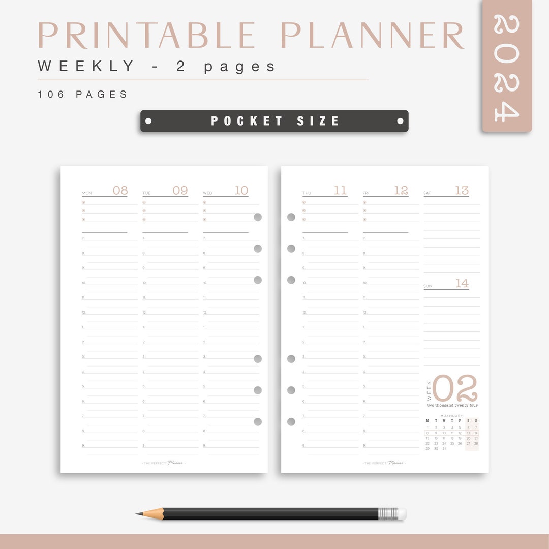 Weekly Pocket Planner 2024 Printable Week on 2 Pages Beige and Black ...