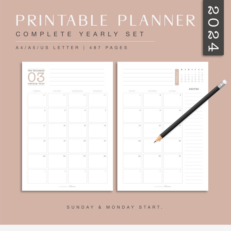 Planner Bundle 2024 Complete Printable Agenda A5 Refill Year, Quarter ...