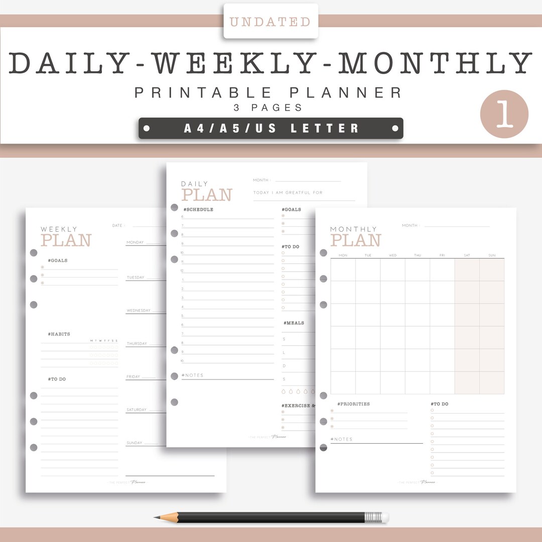Printable Planner Bundle Undated Daily, Weekly and Monthly Templates ...