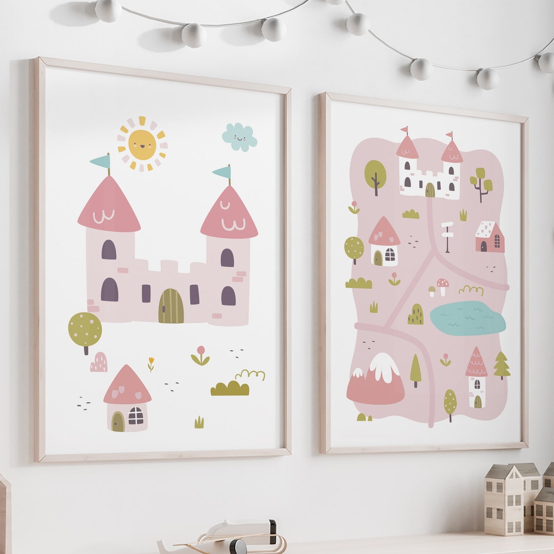 Princess Castle Posters, Pink Wall Decoration for Little Girl's Room ...