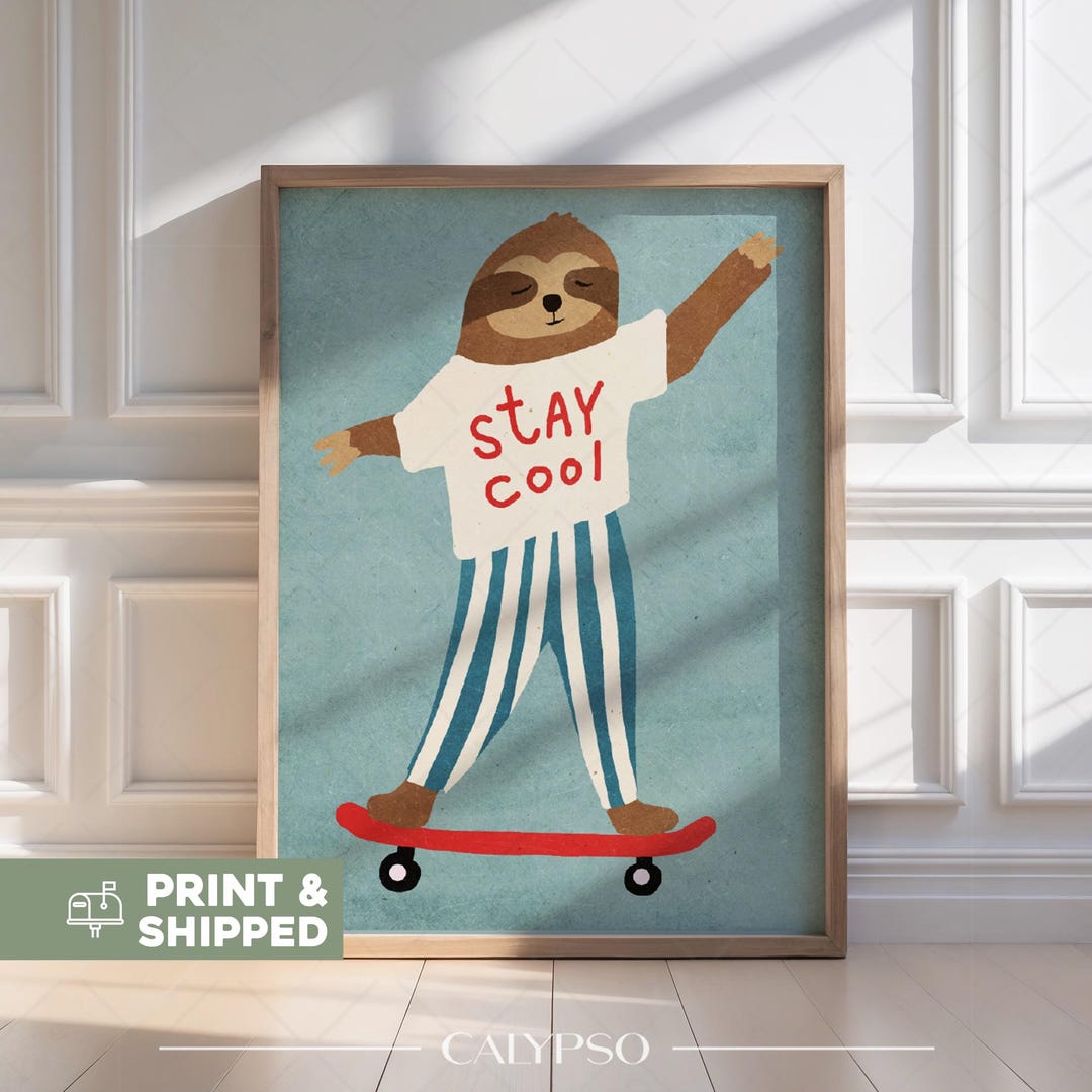 Lazy Poster, Stay Cool on a Skateboard, Whimsical Children's Decor - Etsy