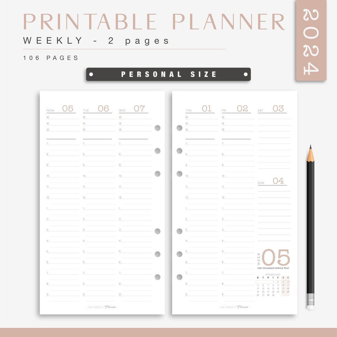 Weekly Personal Planner 2024 - Week on 2 Pages - Beige and Black ...
