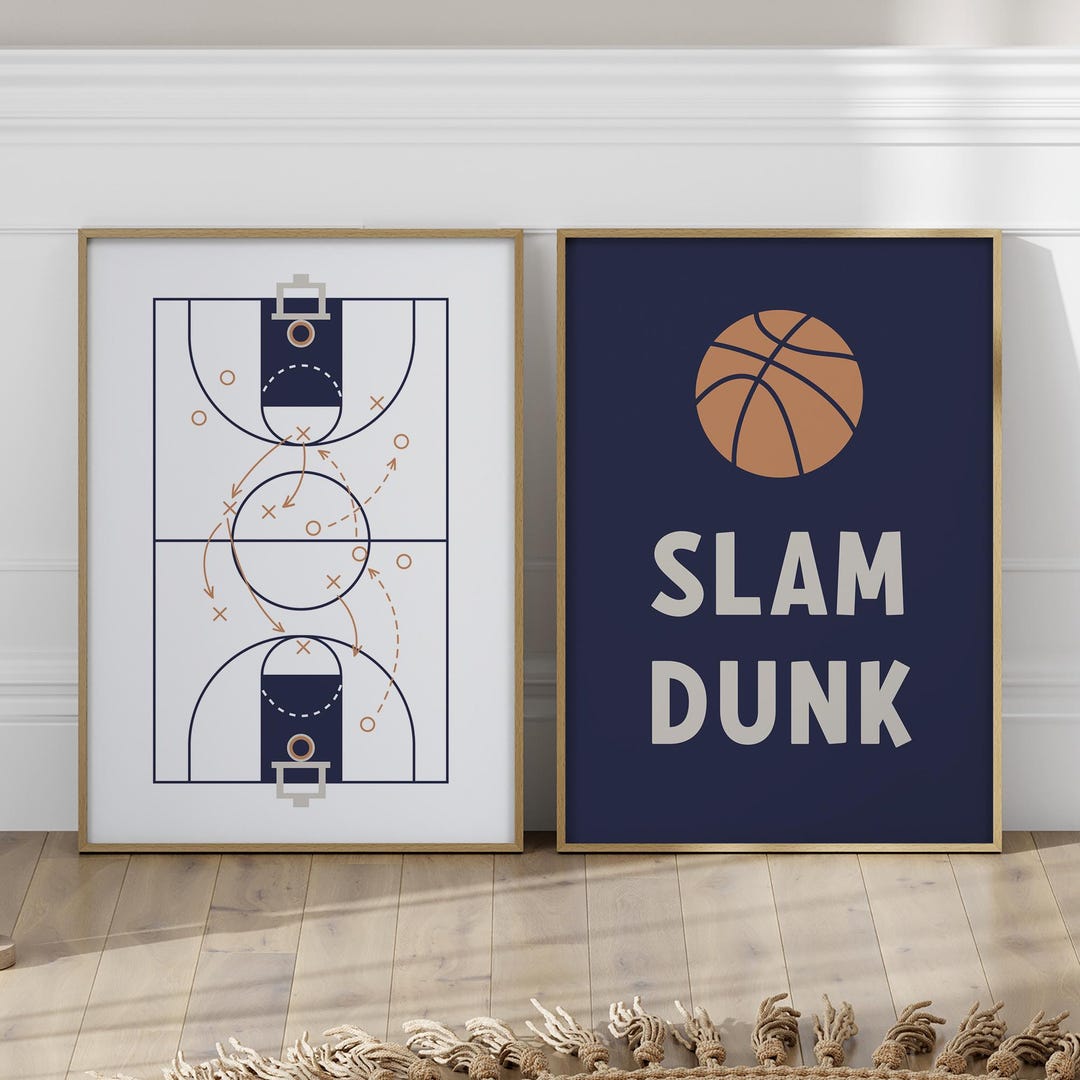 Navy Blue Basketball Posters for Kids, Slam Dunk and Court - Gift for ...