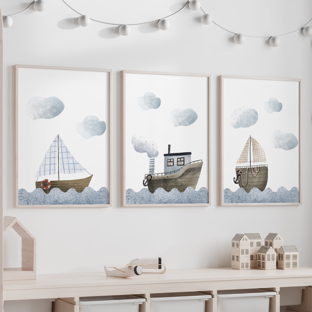 Three Boat Posters for Children, Set of Posters on the Theme of the Sea ...