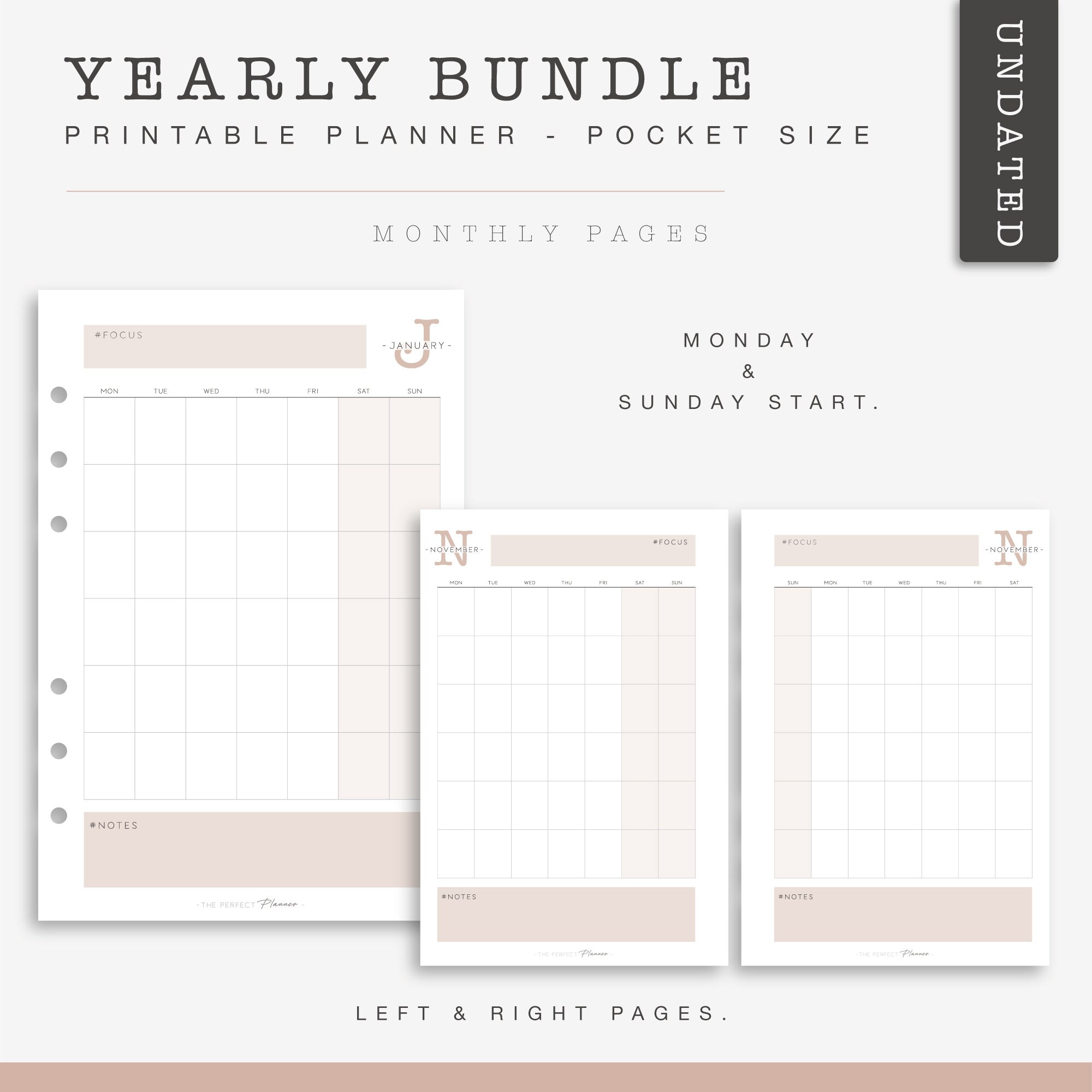 Pocket Printable Planner Set Undated Daily, Weekly and Monthly ...