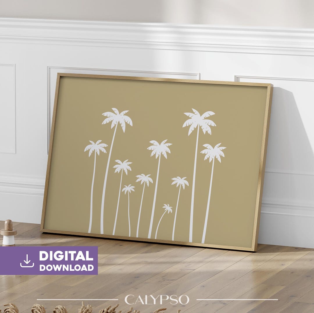 Retro Modern Palm Tree Poster, Minimalist Yellow and White Decor - Etsy