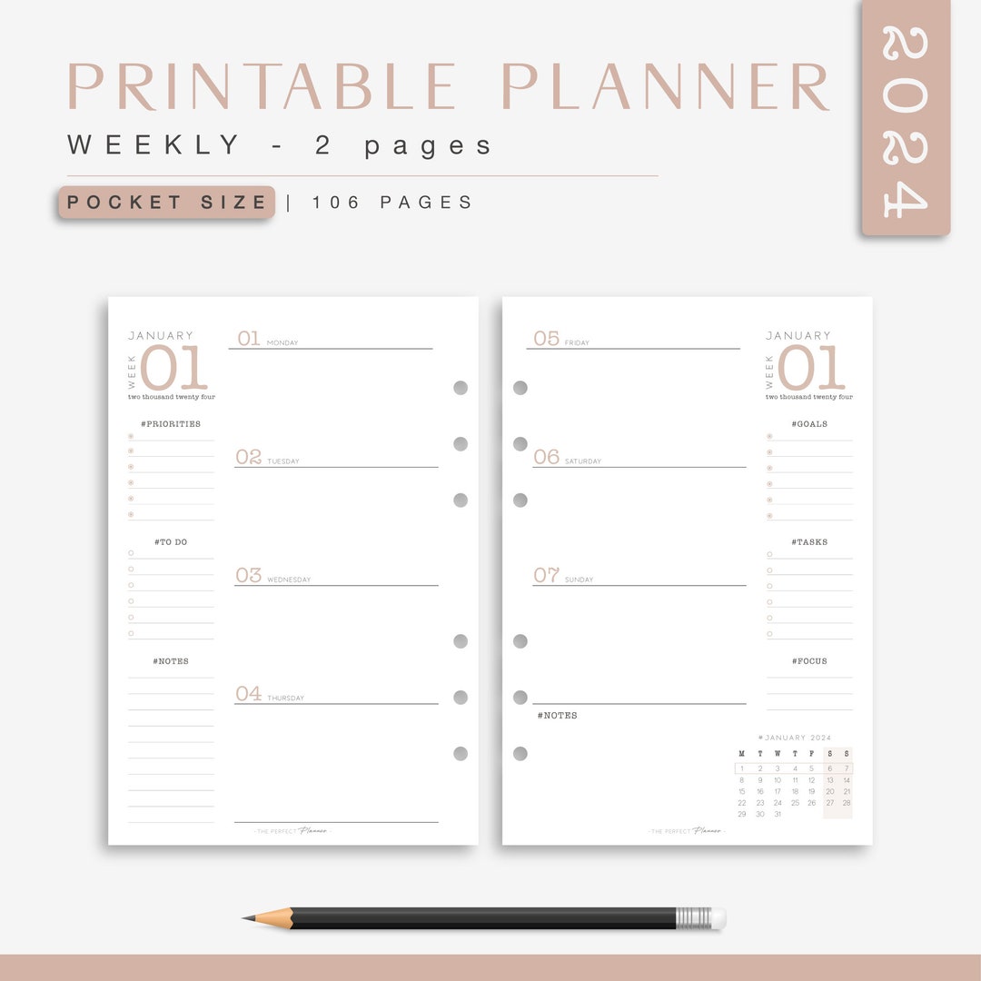 Pocket Weekly Planner 2024 Printable Week on 2 Pages Beige - Etsy