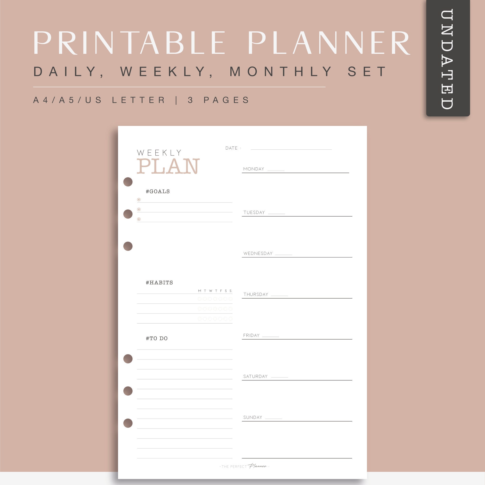 Printable Planner Bundle Undated Daily, Weekly and Monthly Templates ...