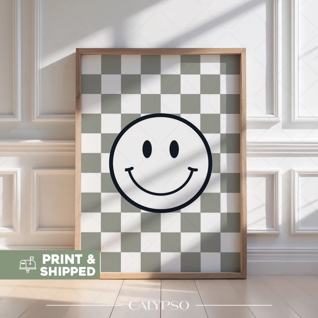 Smiley Retro Poster – Green & White Checker - Etsy Australia